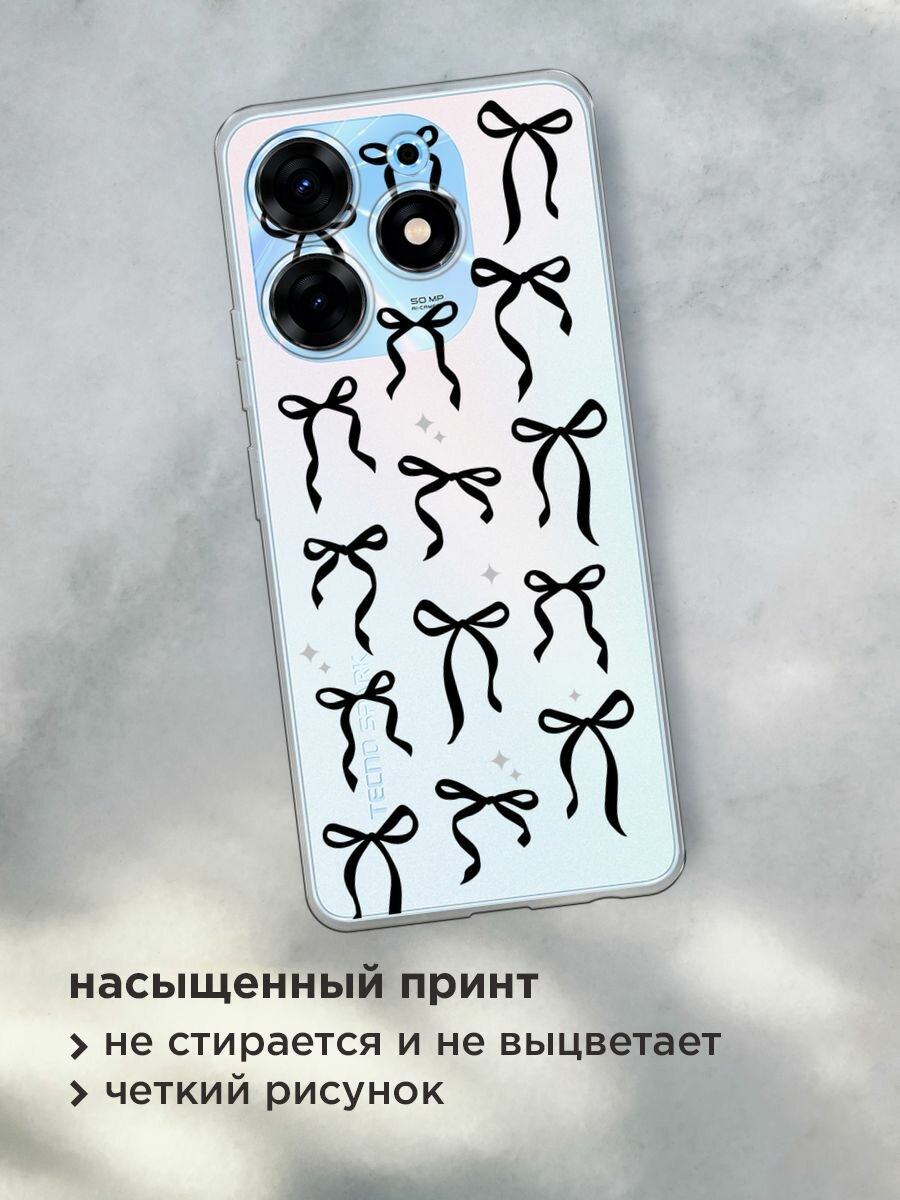 Чехол на Tecno Spark 10 Pro / Текно Спарк 10 Про с принтом "Black bows", прозрачный — фото 1