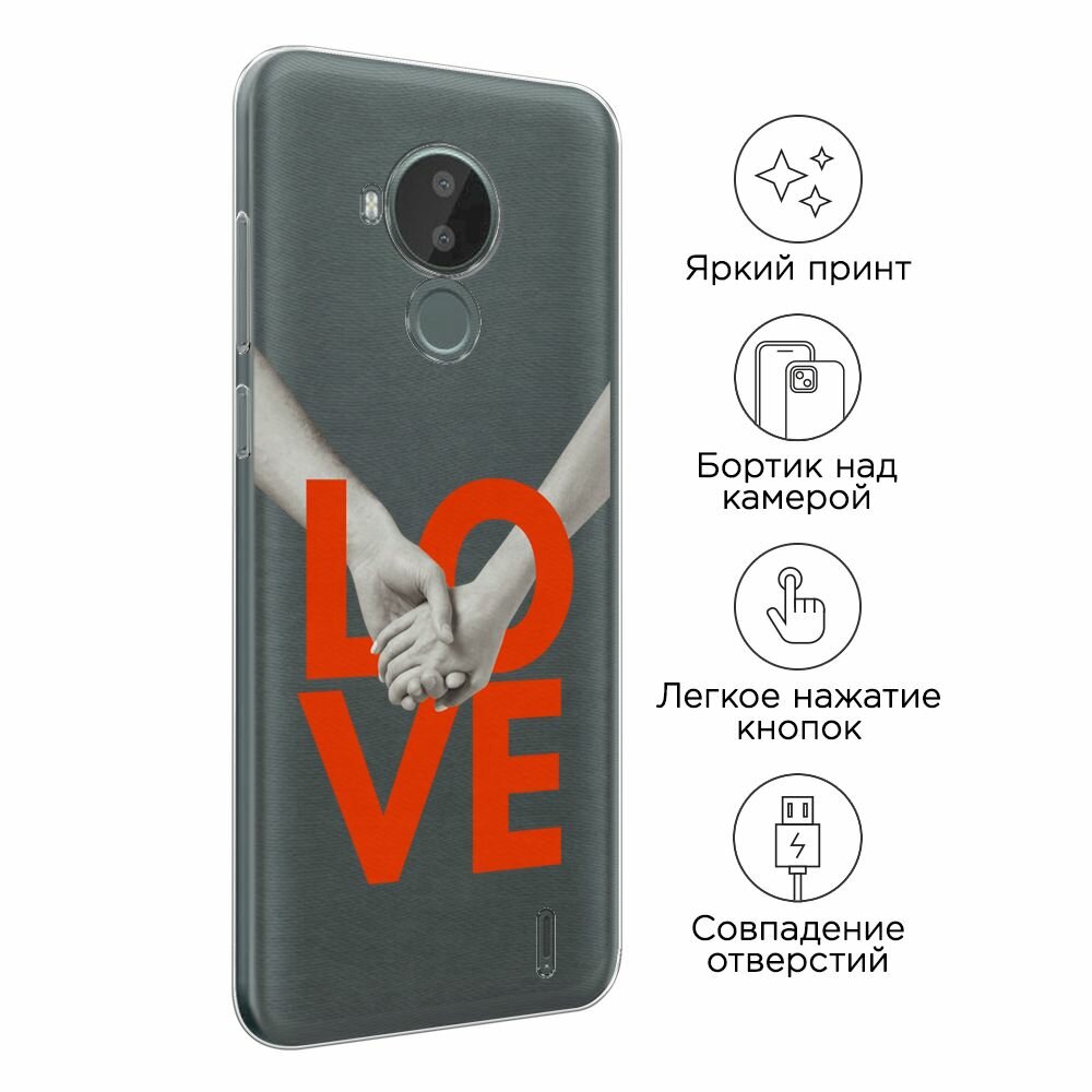 Чехол на Nokia C30 / Нокия C30 с принтом "Love holding hands - 14 февраля", прозрачный — фото 1