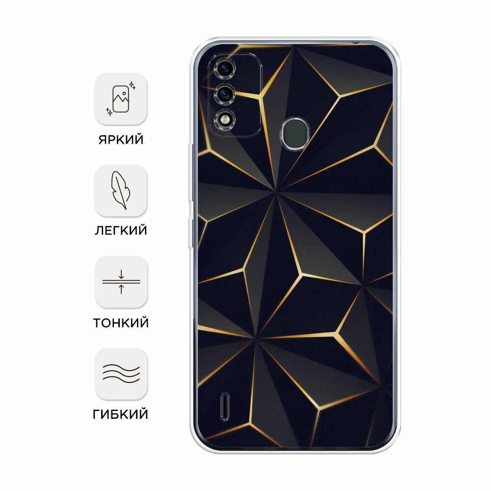 Силиконовый чехол на Itel A48 / Ител А48 с принтом "Черные полигоны" — фото 1