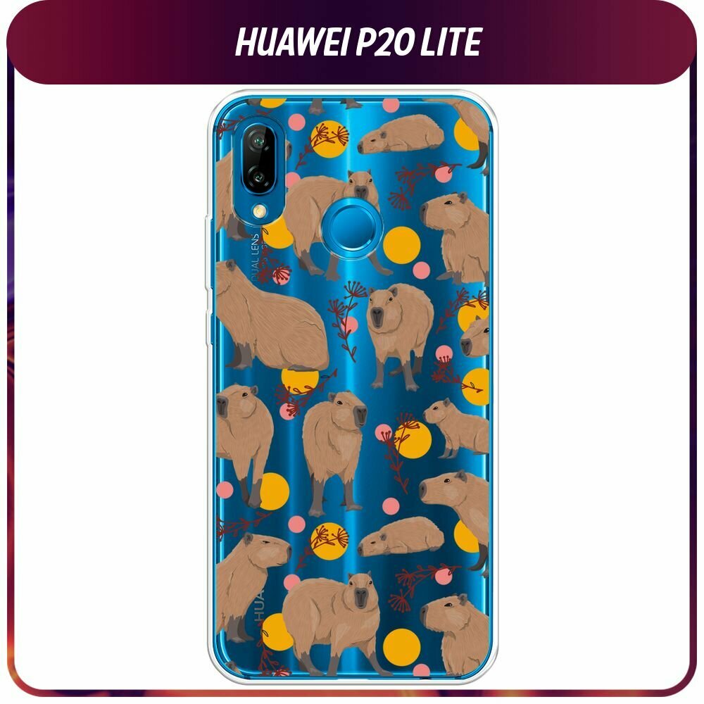 Чехол на Huawei P20 Lite/Nova 3e / Хуавей P20 Лайт/Нова 3е с принтом "Капибара паттерн", прозрачный