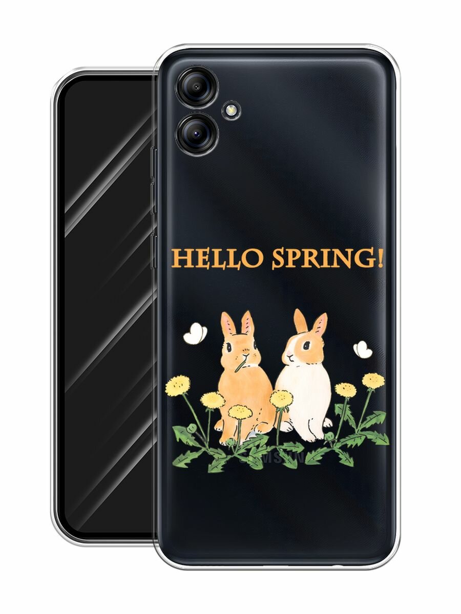 Чехол на Samsung Galaxy A04e / Самсунг A04e с принтом "Весенние кролики", прозрачный — фото 1
