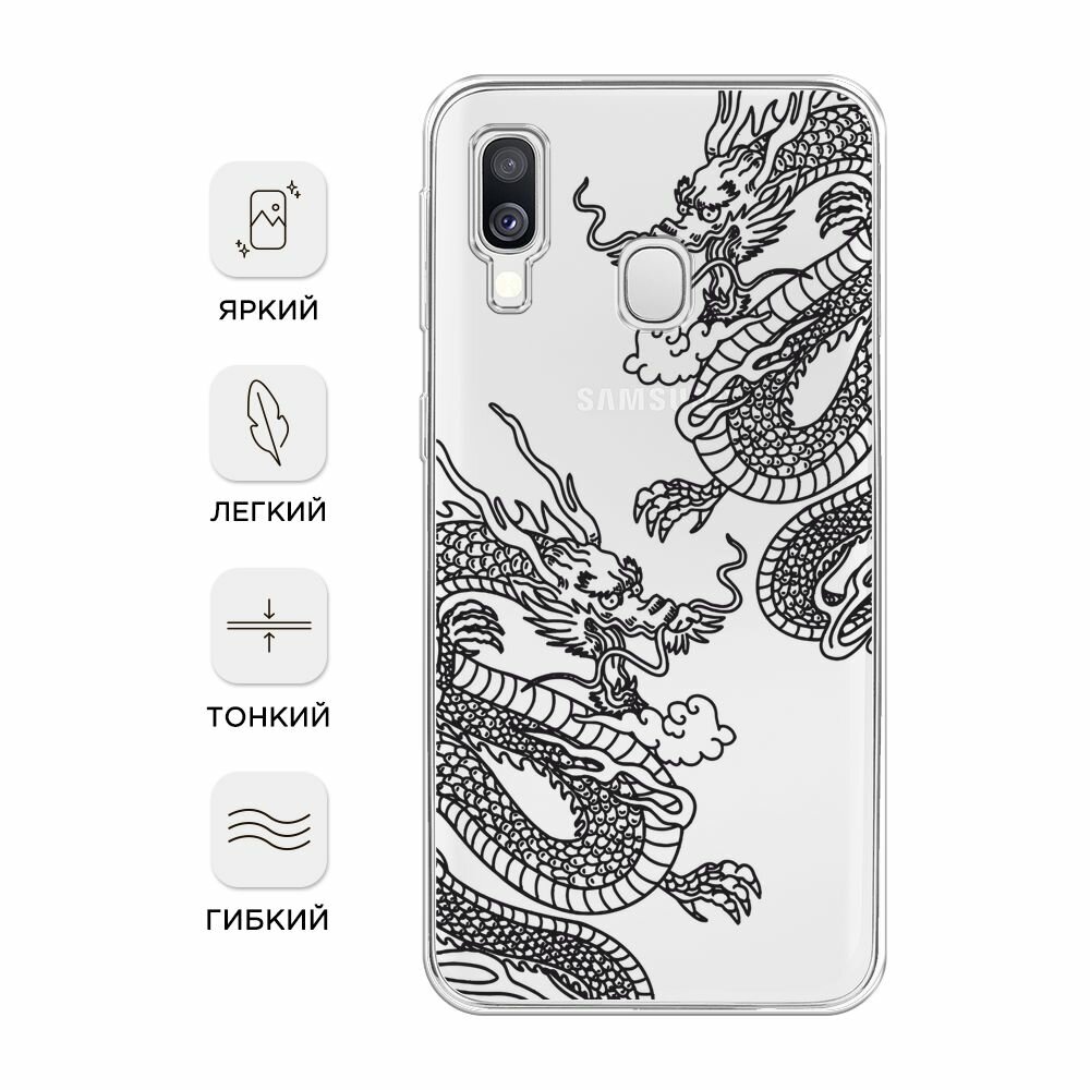 Чехол на Samsung Galaxy A40 / Самсунг Галакси А40 с принтом "Два китайских дракона", прозрачный — фото 1