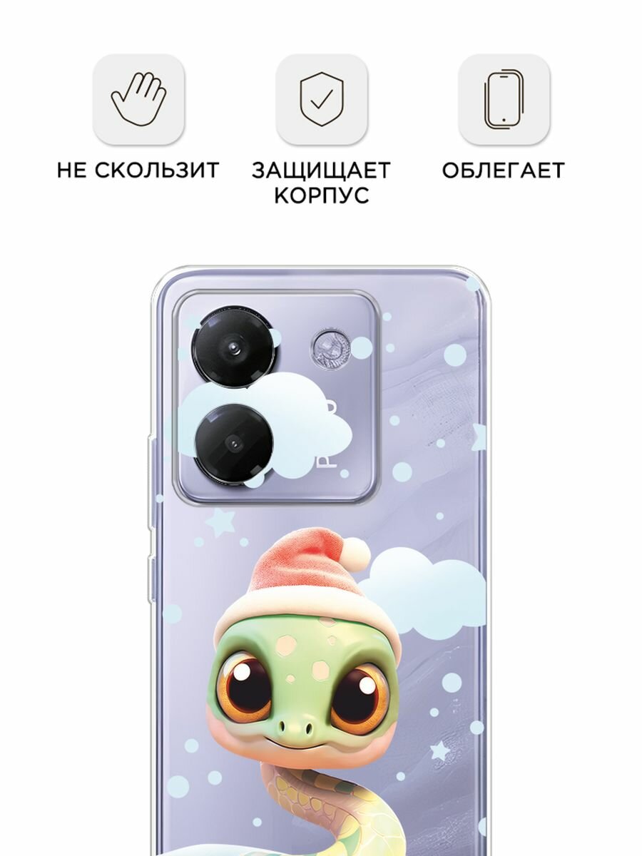 Чехол на Poco M7 Pro / Поко М7 Про с принтом Зимняя змейка 2, прозрачный — фото 1