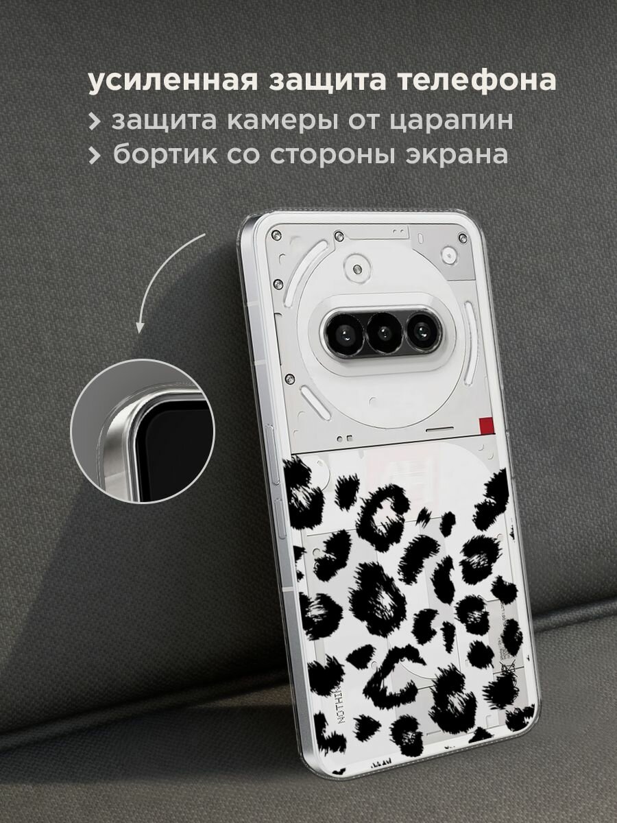 Чехол на Nothing Phone 3a / Нотинг Фон 3а с принтом "Окрас леопарда фон черный", прозрачный — фото 1