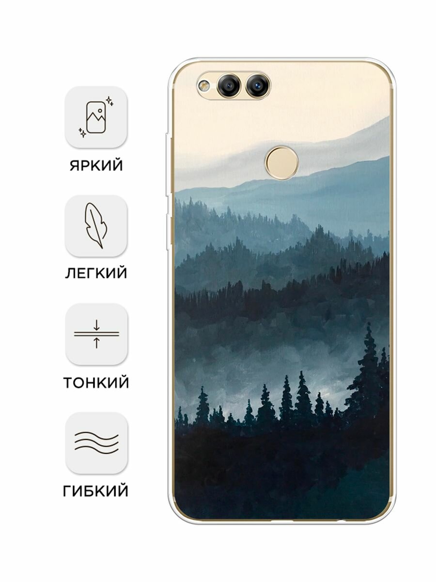 Силиконовый чехол на Honor 7X / Хонор 7Х с принтом "Туманные горы" — фото 1