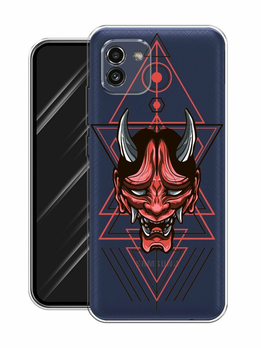 Чехол на Samsung Galaxy A03 / Самсунг Галакси А03 с принтом Hanya Oni mask, прозрачный — фото 1