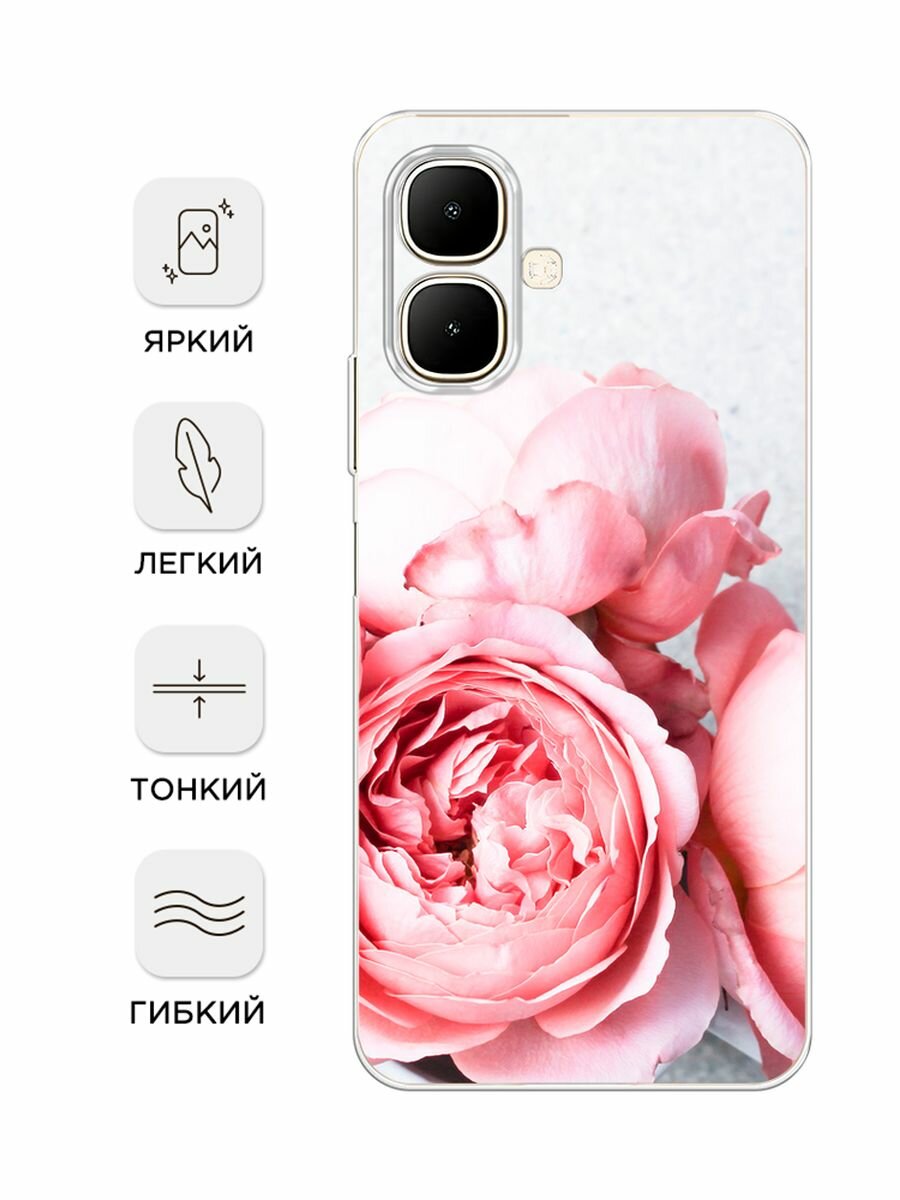 Чехол на Infinix Smart 10 / Инфиникс Смарт 10 с принтом "Пионы на белом" — фото 1