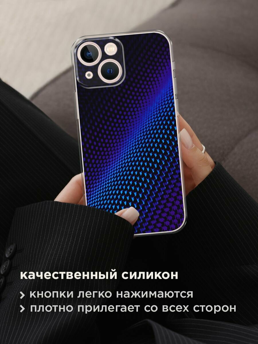 Чехол на Apple iPhone 13 mini / Айфон 13 мини с принтом "Синий карбон" — фото 1
