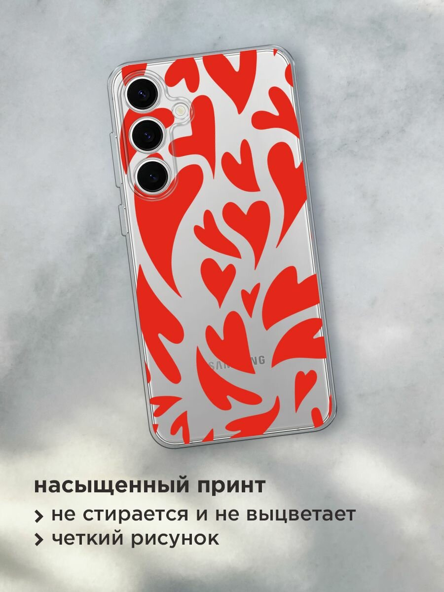 Чехол на Samsung Galaxy S25 FE / Самсунг S25 Фе с принтом "Crazy hearts 2 - 14 февраля", прозрачный — фото 1