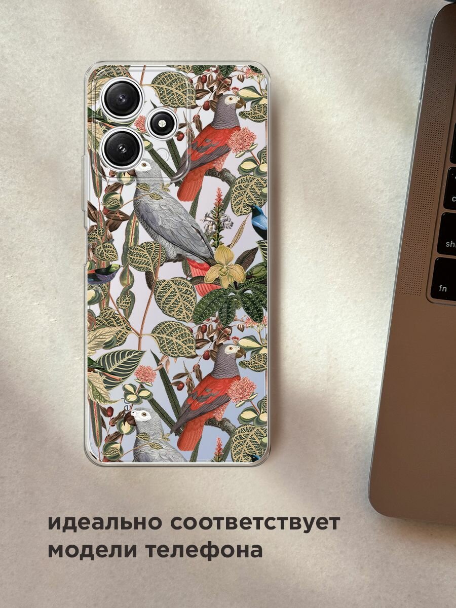 Чехол на Xiaomi Redmi 12 / Сяоми Редми 12 с принтом "Tropical pattern", прозрачный — фото 1