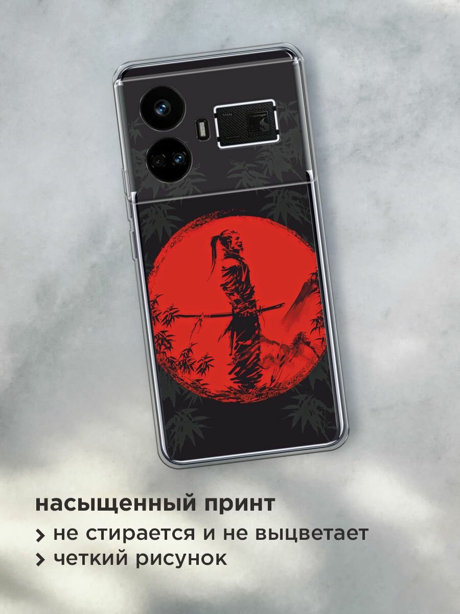 Чехол на Realme GT5 / Реалми GT5 с принтом "Самурай на красном фоне" — фото 1