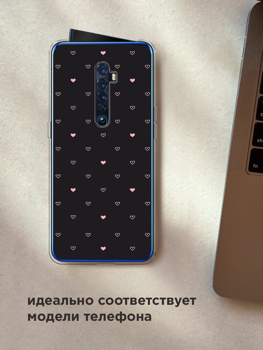 Чехол на Oppo Reno 2 / Оппо Рено 2 с принтом "Черный фон и сердечки" — фото 1