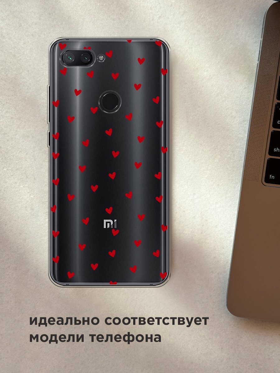 Чехол на Xiaomi Mi 8 Lite (Youth Edition) / Сяоми Ми 8 Лайт (Юс Эдишн) с принтом "Red hearts", прозрачный — фото 1