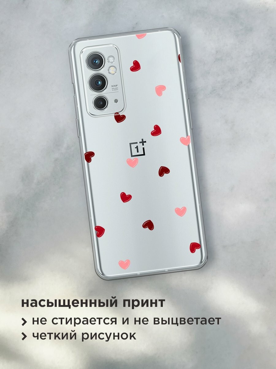 Чехол на OnePlus 9RT / ВанПлас 9RT с принтом "Бордовые сердечки 2" — фото 1
