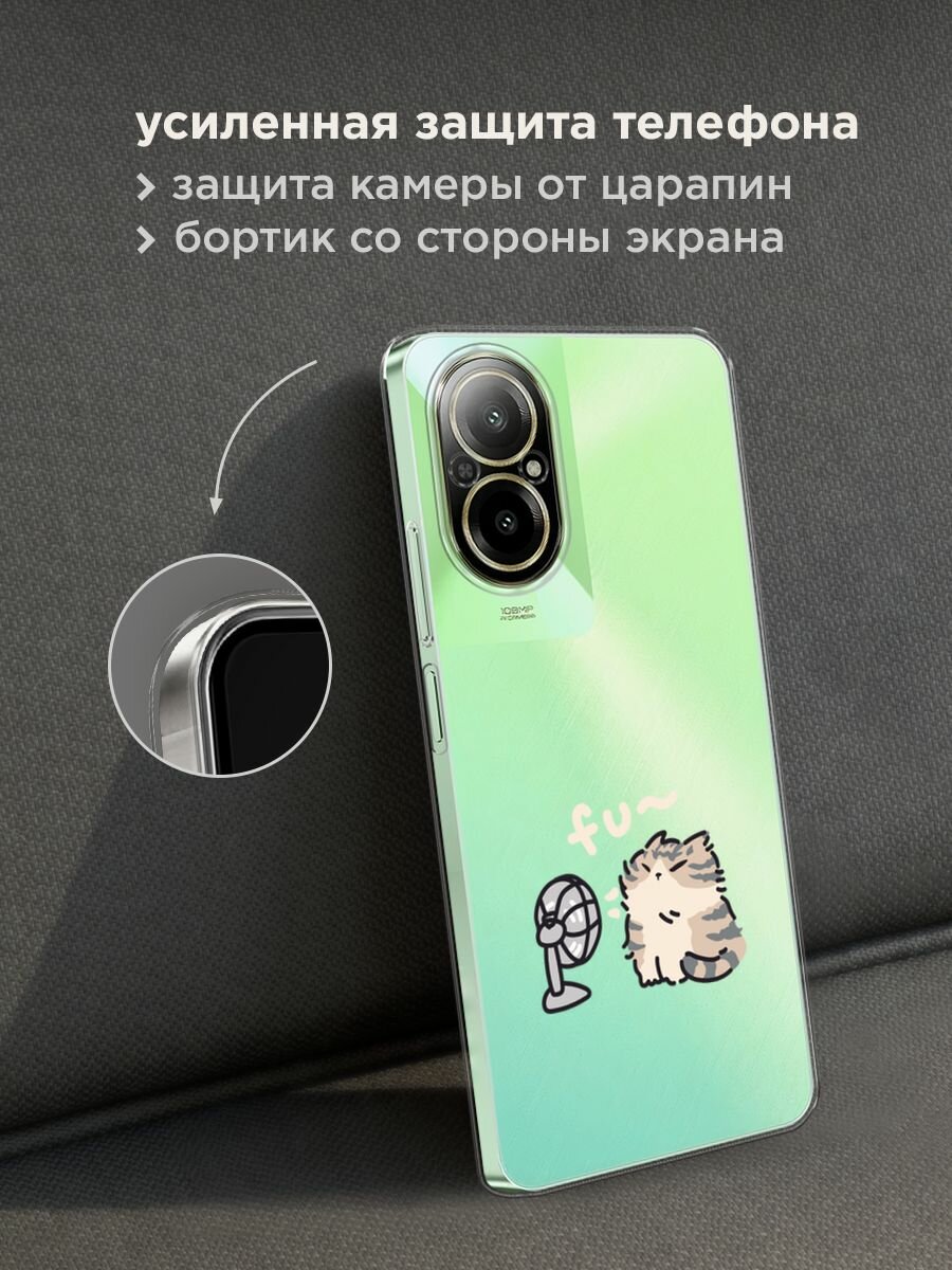 Чехол на Realme C67 4G / Реалми C67 4G с принтом "Котик с вентилятором", прозрачный — фото 1