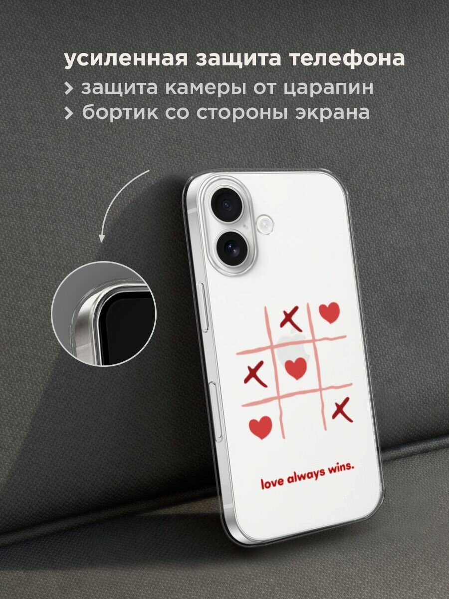 Чехол на Apple iPhone 17 / Айфон 17 с принтом "love always wins - 14 февраля", прозрачный — фото 1
