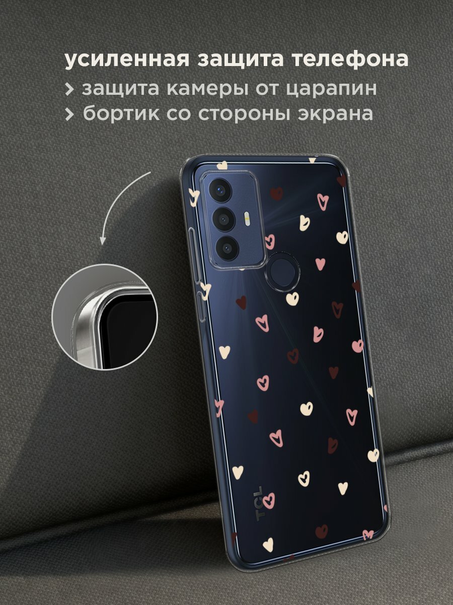 Чехол на TCL 30E/30 SE/305/306 / ТСЛ 30E с принтом "Сердечки паттерн рисунок", прозрачный — фото 1