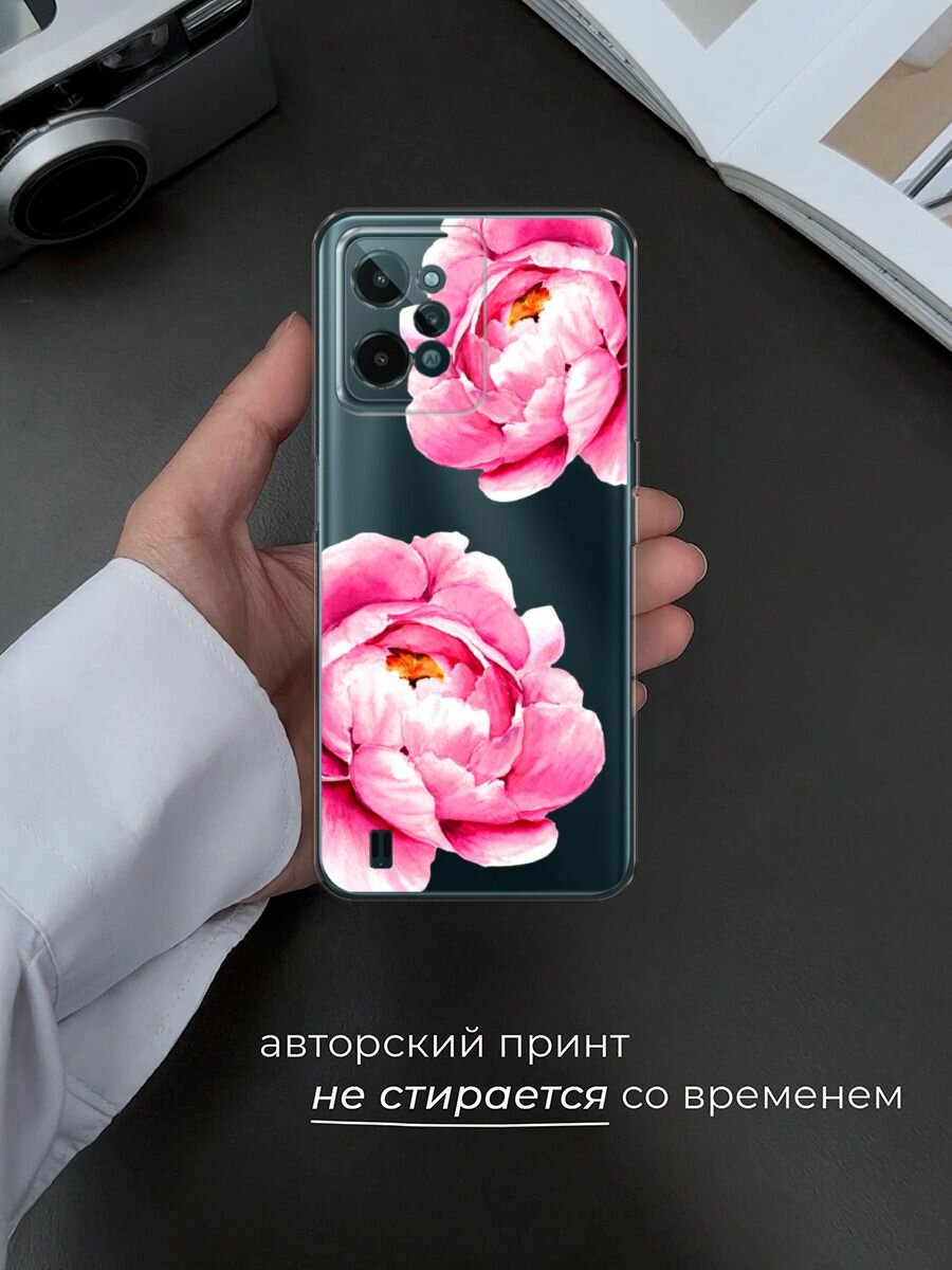 Чехол на Realme C31 / Реалми C31 с принтом "Open peonies", прозрачный — фото 1