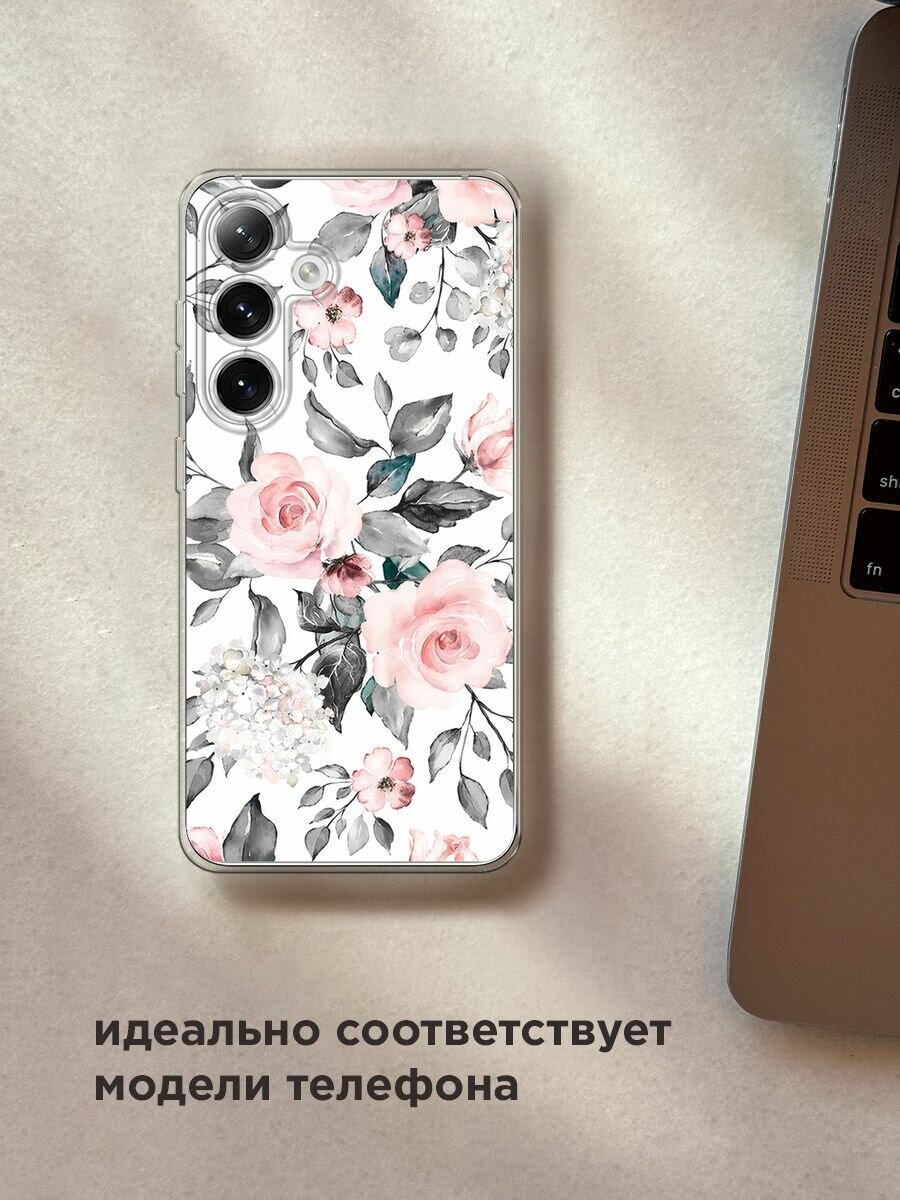 Чехол на Samsung Galaxy S24 / Самсунг S24 с принтом "Розы на белом" — фото 1
