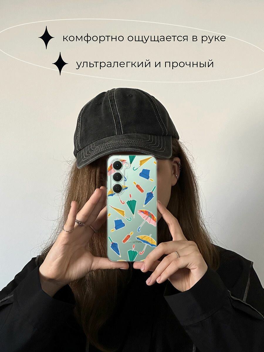 Чехол на Tecno Spark 40 Pro / Текно Спарк 40 Про с принтом "Зонты паттерн", прозрачный — фото 1