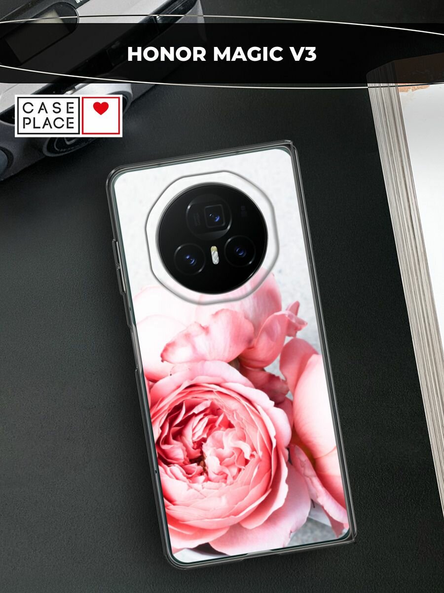 Чехол на Honor Magic V3 / Хонор Мэджик V3 с принтом "Пионы на белом"