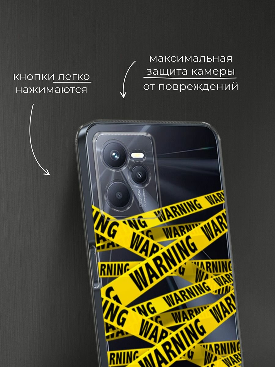 Чехол на Realme C35 / Реалми C35 с принтом "Warning!", прозрачный — фото 1