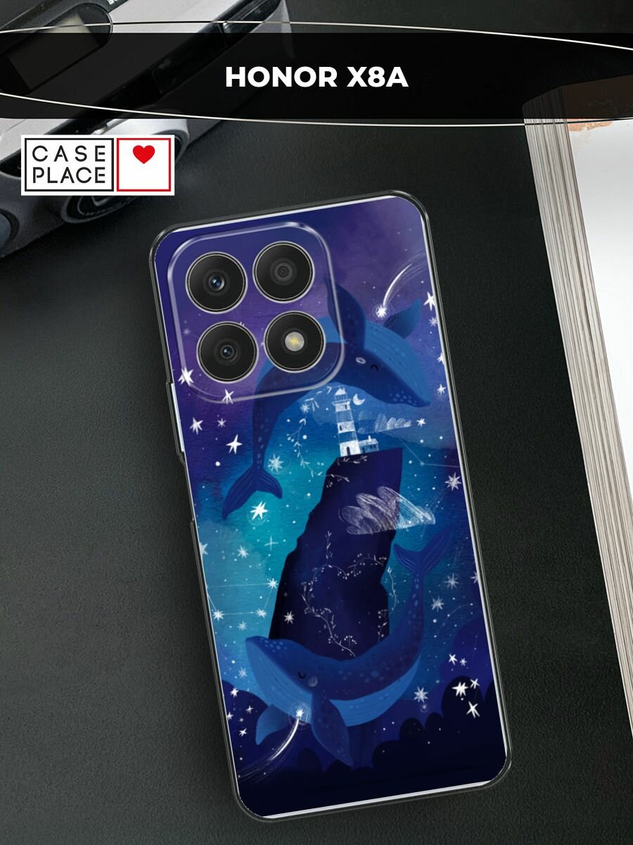 Силиконовый чехол на Honor X8A / Хонор X8A с принтом "Ночные киты"