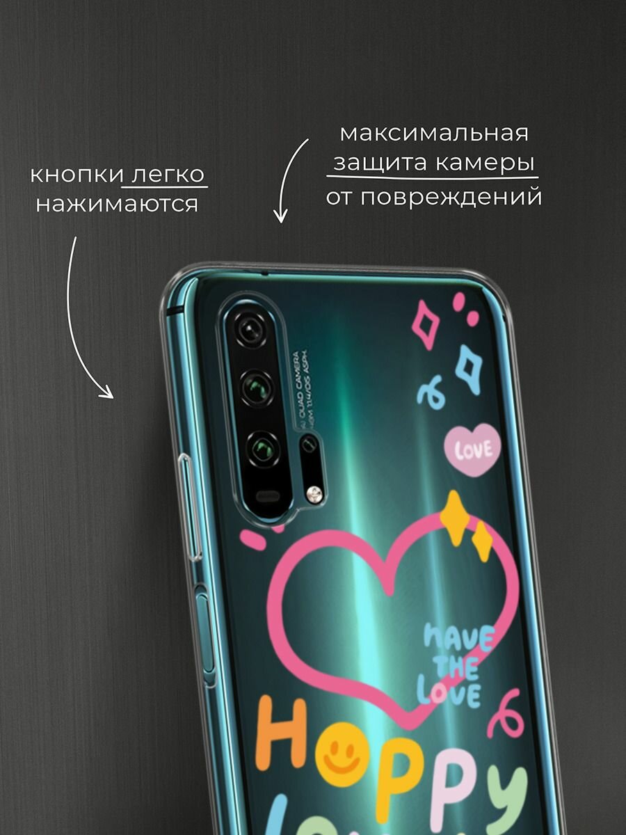 Чехол на Honor 20 Pro / Хонор 20 Про с принтом "Happy lovely", прозрачный — фото 1