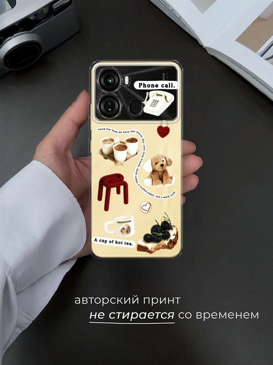 Чехол на Itel P40 / Ител P40 с принтом "Phone call", прозрачный — фото 1