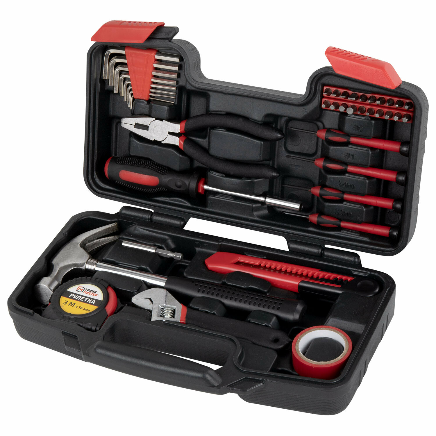 Набор инструментов грандмастер столярно-слесарный, 40 предметов, пластиковый кейс, Грандмастер