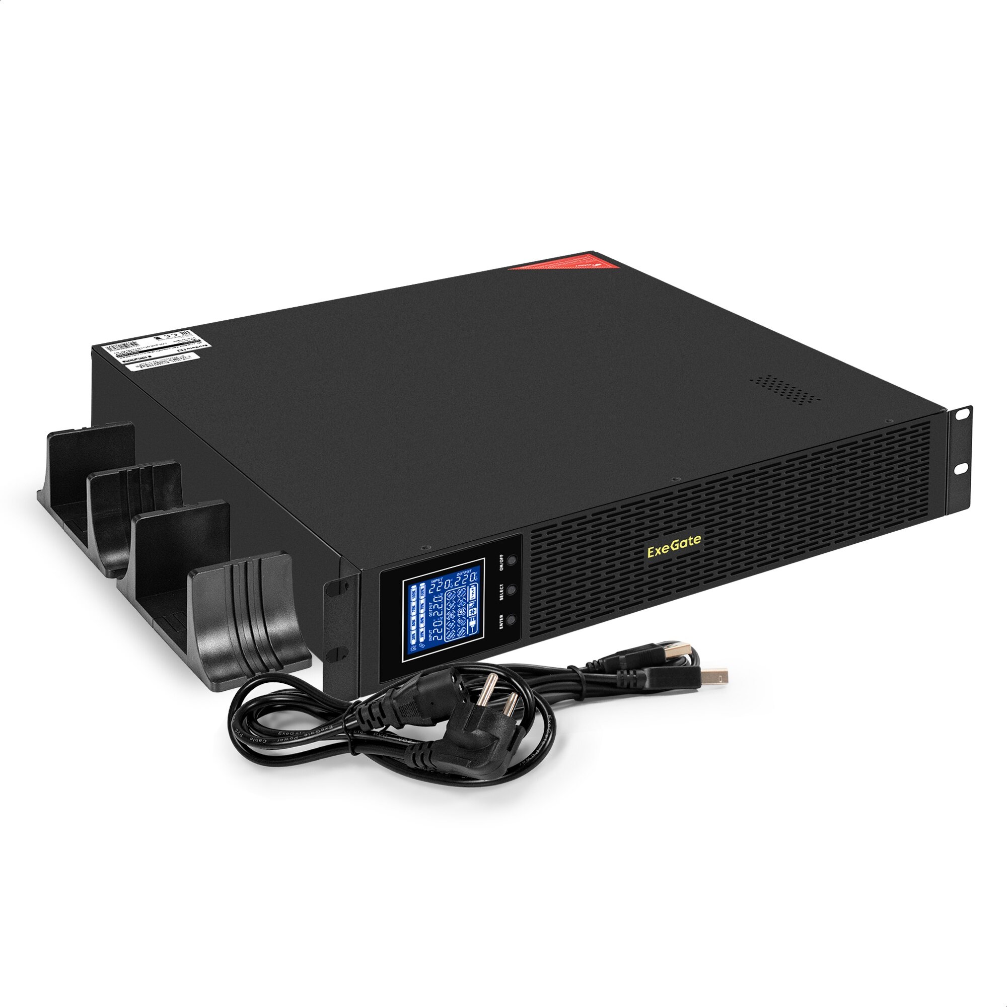 ИБП Pure Sine Wave ExeGate SinePower UHB-3000. LCD. AVR.8C13. RJ. USB. BC.2U (3000VA/2400W, LCD, AVR, 8*C13, RJ45/11, USB, батарея 12V 9Ah - 4шт, Rackmount 2U/Tower, металлический корпус) EX299039RUS