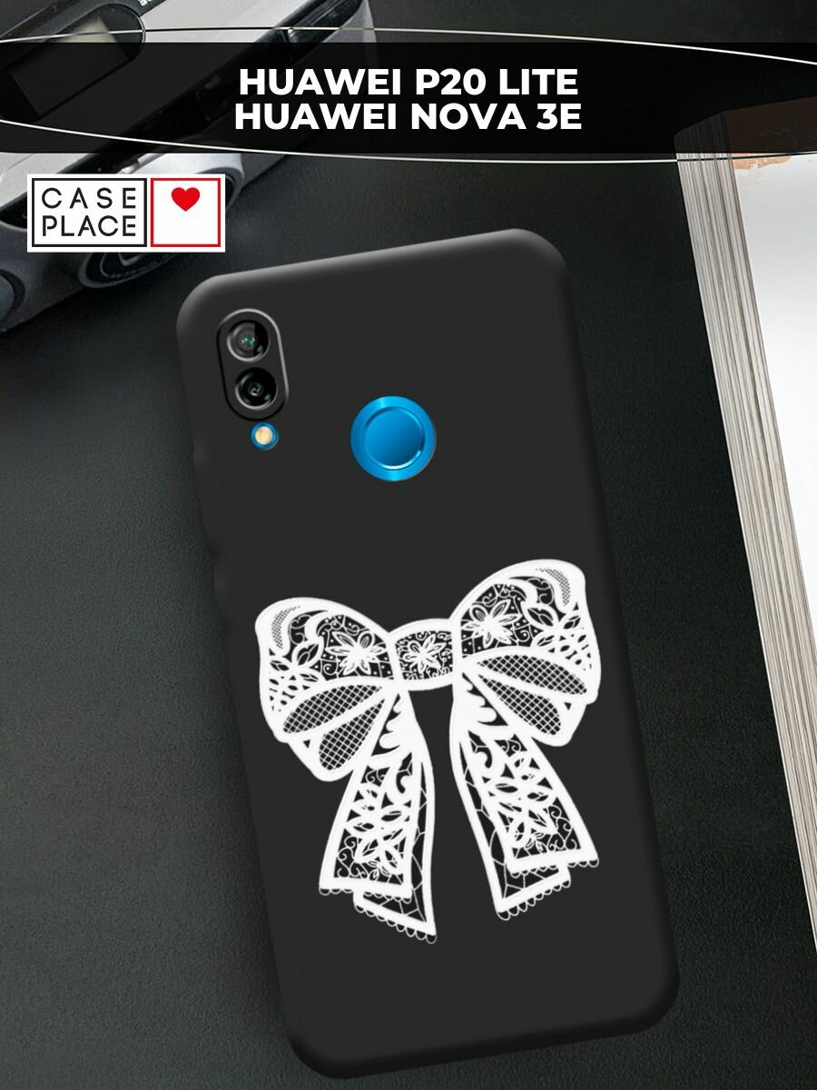Чехол на Huawei P20 Lite/Nova 3e / Хуавей P20 Lite/Нова 3e с принтом "Синий полосатый бант 3"
