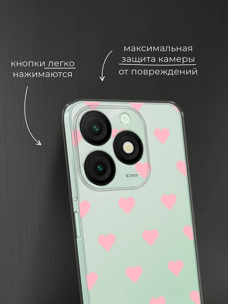 Чехол на Itel A50 / Ител А50 с принтом "Паттерн нежные сердечки 2", прозрачный — фото 1