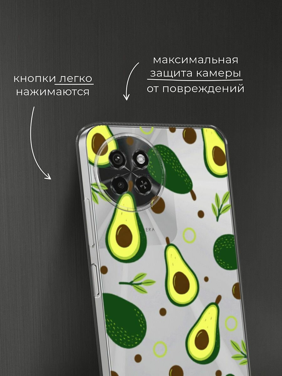 Чехол на Itel S23 / Ител S23 с принтом "Авокадо паттерн", прозрачный — фото 1