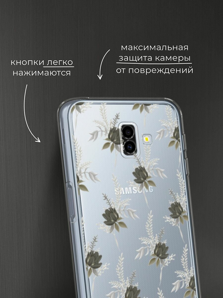 Чехол на Samsung Galaxy J6 + / Самсунг Галакси J6 Плюс 2018 с принтом "Паттерн цветы сепия" — фото 1