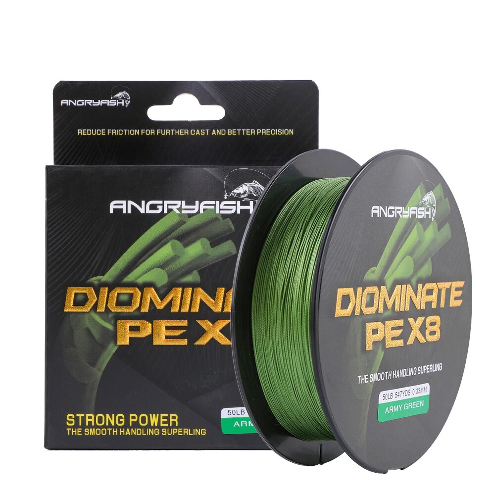 Angryfish Diominate PE X8 плетенная рыболовная леска 500м Зеленый, 0.40MM-70LB, Army Green
