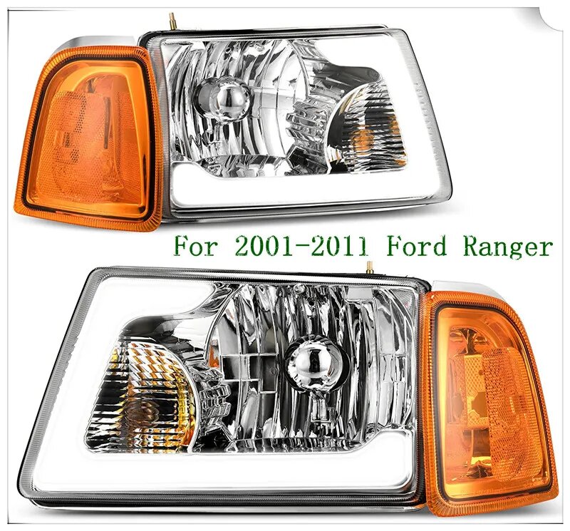Светодиодные фары DRL в сборе, совместимые с Ford Ranger 2001-2011 гг, фара с дневными ходовыми огнями, хромированный корпус, янтарный