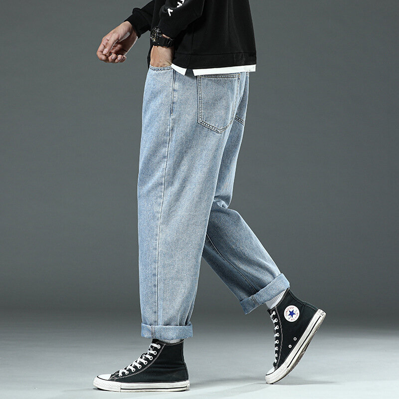 Охоты Брюки JYL Чистый цвет Большой муж. модные джинсы муж. свободн. прямой нога с добавлен. толстый плус размер длинные штаны муж. минималист. папа штаны муж. Ваетт/44