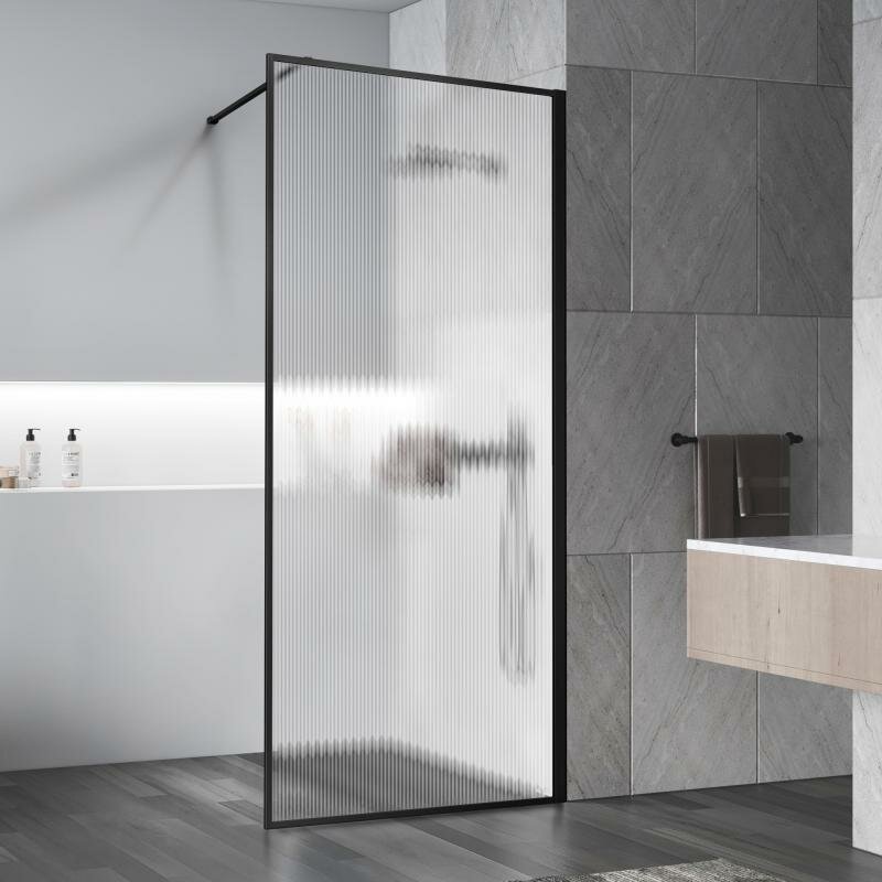 Vincea Душевая перегородка Walk-In VSW-1HP700FLB, 700*2000, черный матовый, стекло рифленое Vincea