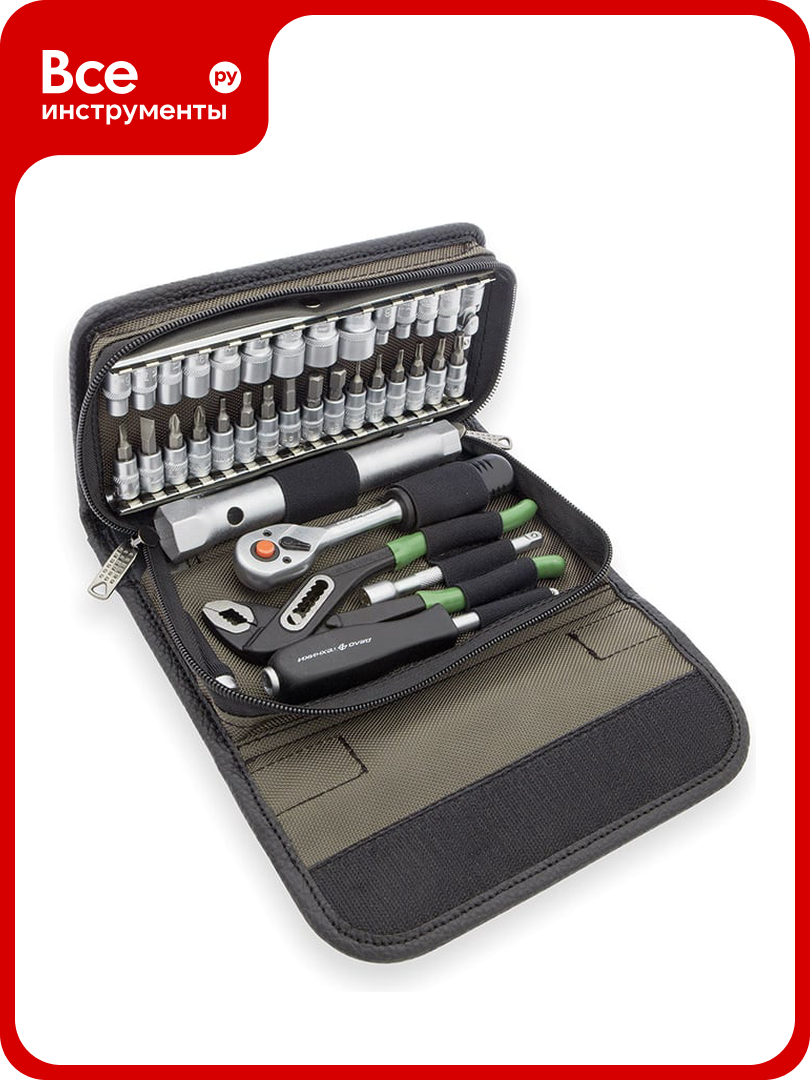 Набор головок Дело Техники 1/4" с инструментом в фирменной сумке, 37 предм. 600937, для обслуживания мотоциклов