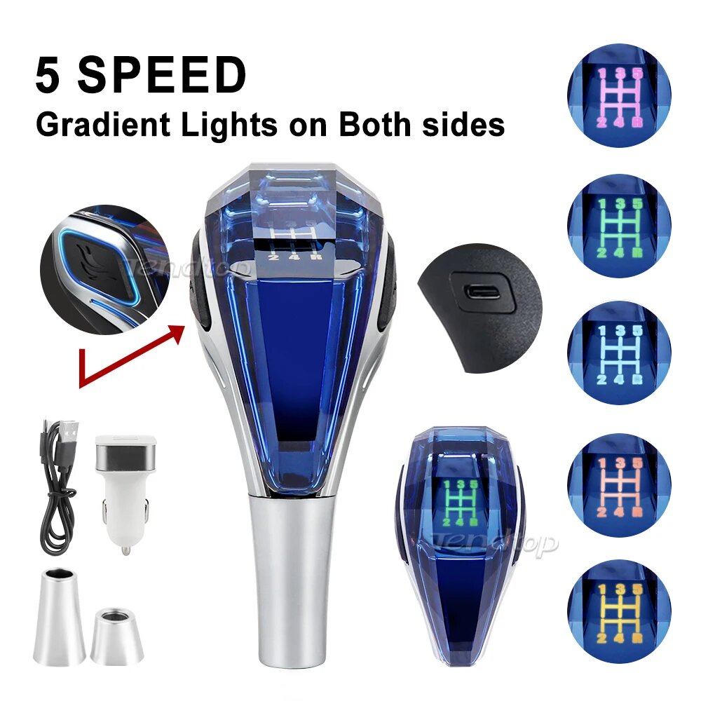 Автомобильная универсальная хрустальная ручка переключения передач со светодиодной 5 speed-Lights