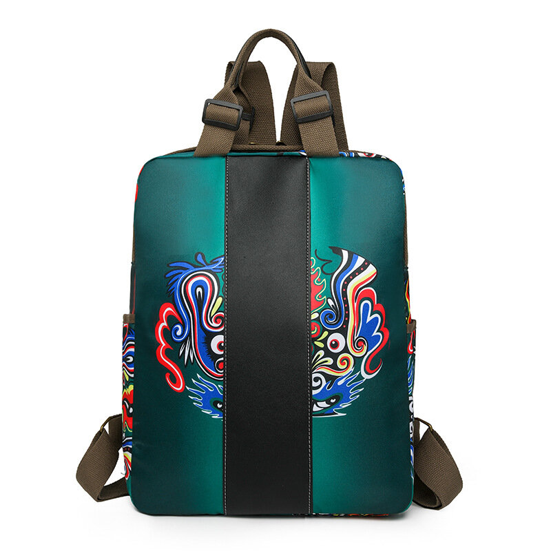 Backpack for women commuting to work, new Chinese style, fashion print, portable large capacity lightweight travel backpack