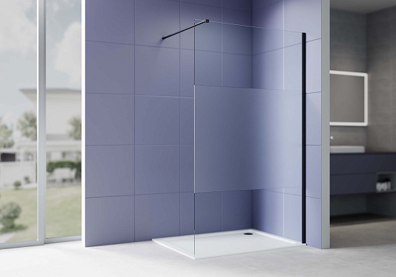 Душевая перегородка с держателем AQUATEK Walk In 120 см AQ. WI.120.3BL черный матовый/стекло прозрачное+матовое