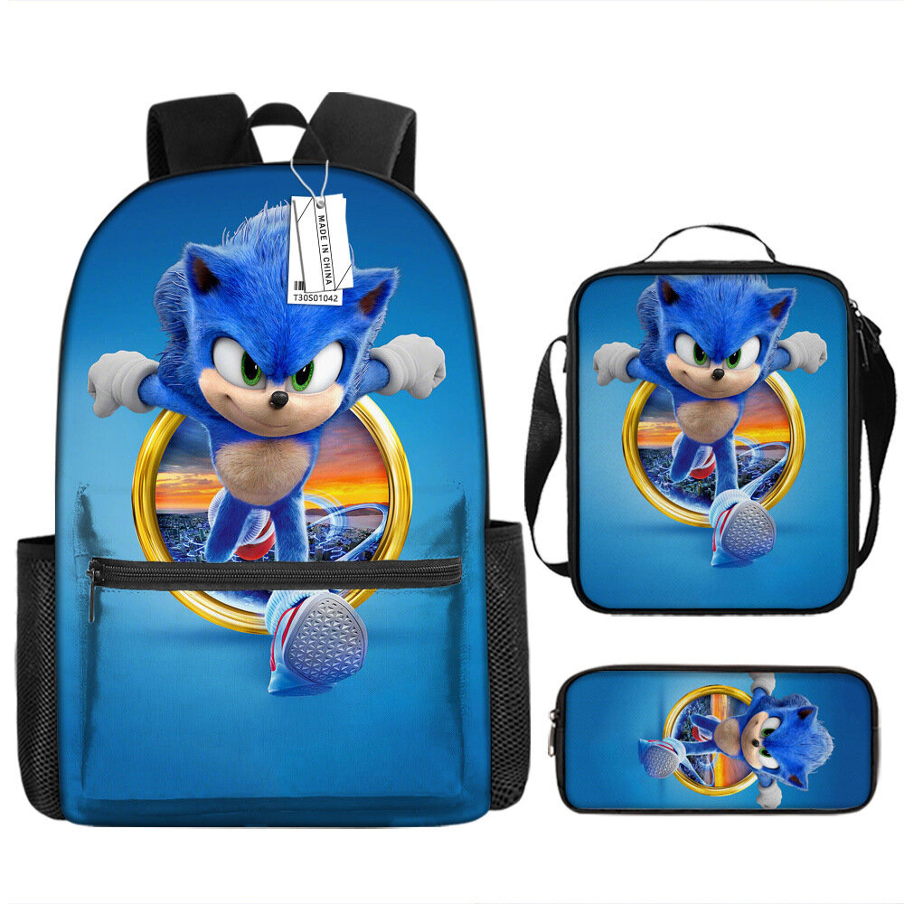 Трансграничный рюкзак SONIC Sonic, набор из трех предметов, сумка для начальной и средней школы, детский рюкзак, сумка для обеда, пенал
