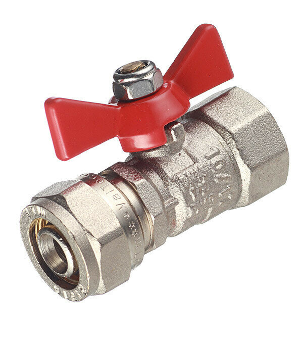 Кран шаровой латунный Valtec 16 обжц х 1/2 ВРг для металлопластиковых труб бабочка прямой VT.342. N.1604