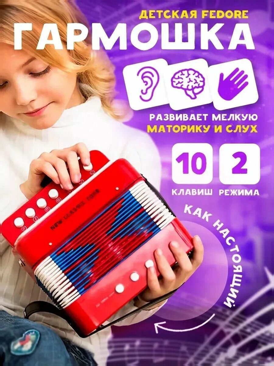 Детская гармошка музыкальная FeDoRe / Развивающая игрушка гармонь