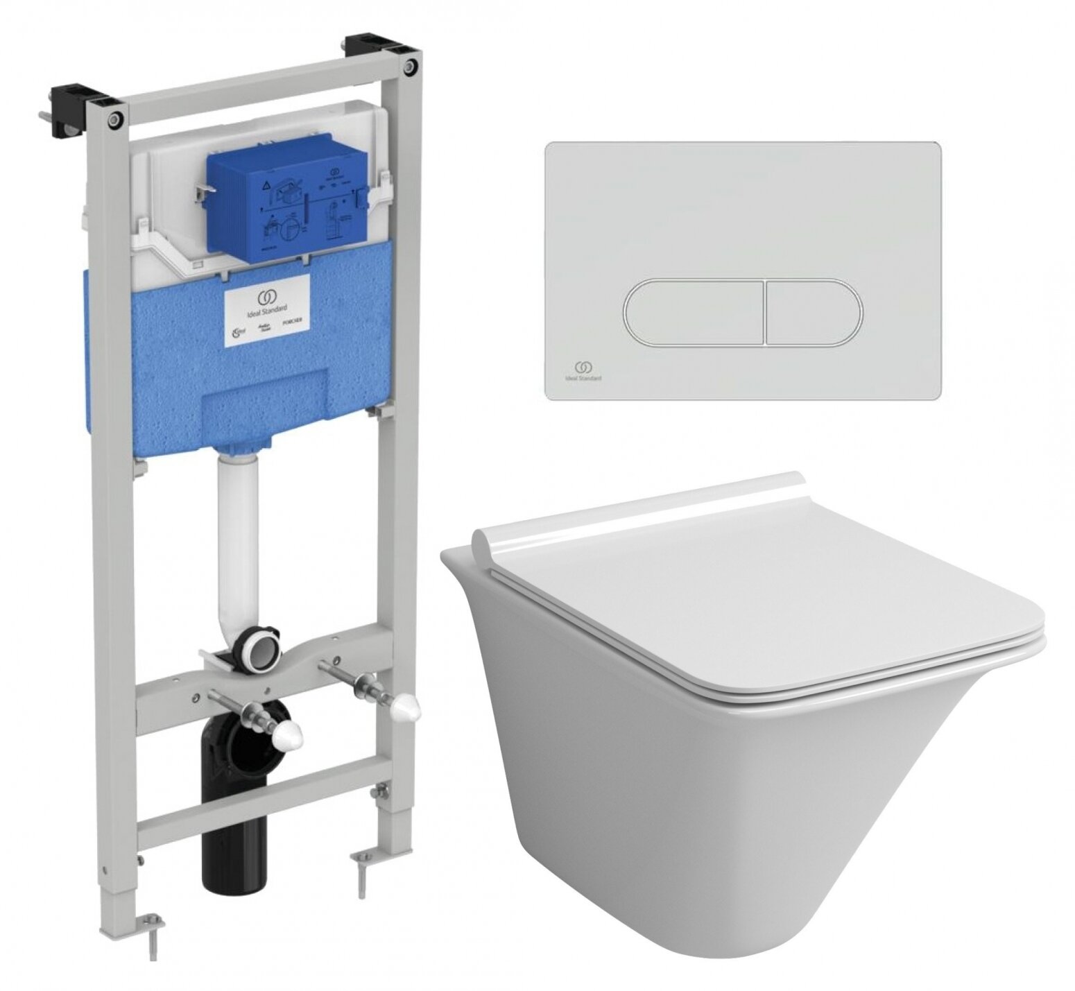 Комплект 3 в 1 инсталляция Ideal Standard + Унитаз подвесной Grossman GR-4413S + кнопка хром