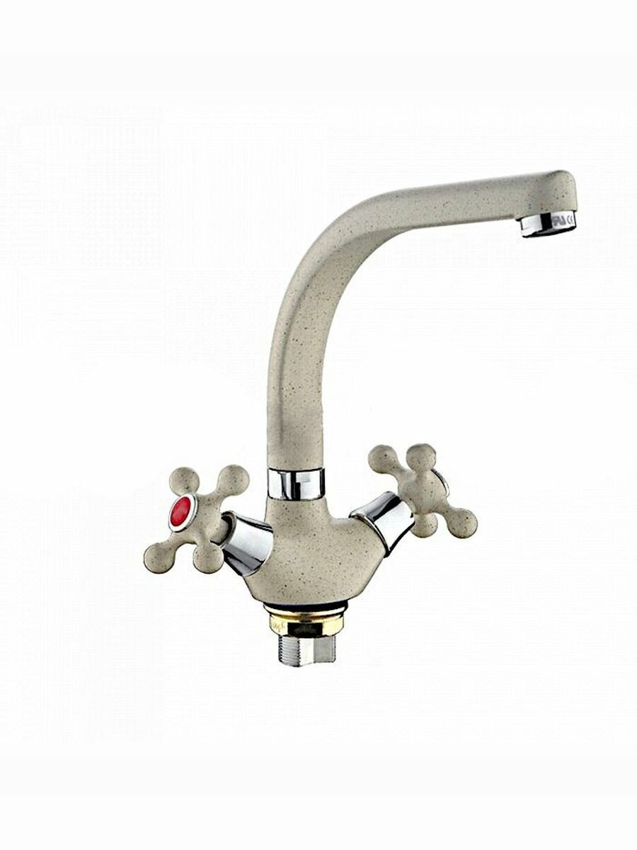 Вентильный смеситель для раковины (мойки) поворотный, светло-бежевый гранит