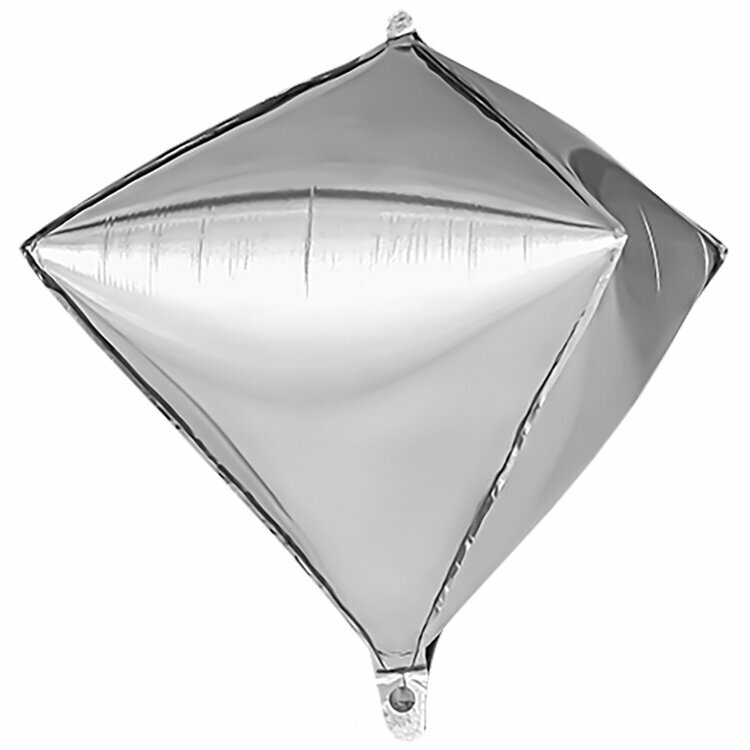 Воздушный шарик Agura 26", 3D алмаз, без рисунка, металлик, серебро
