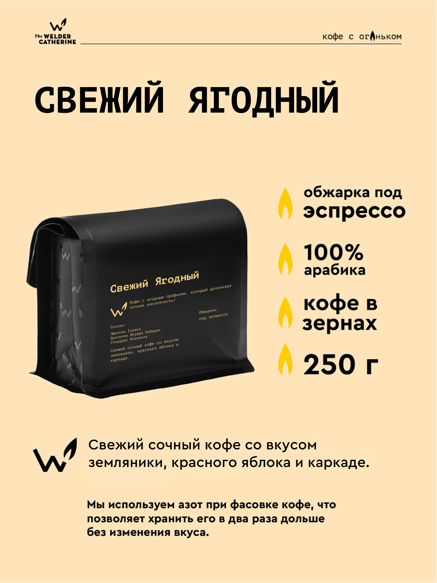 Кофе в зернах Сварщица Екатерина Свежий Ягодный под эспрессо - 250 гр